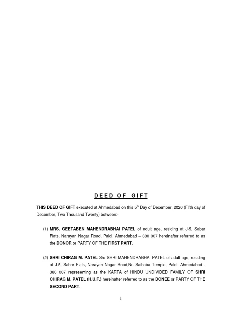 Chirag M Patel - HUF Deed | PDF