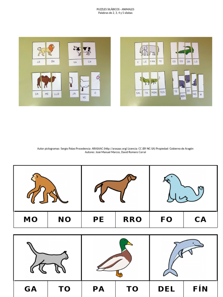 Conciencia Fonologica Puzzles Silabicos Mayusculas Animales | PDF