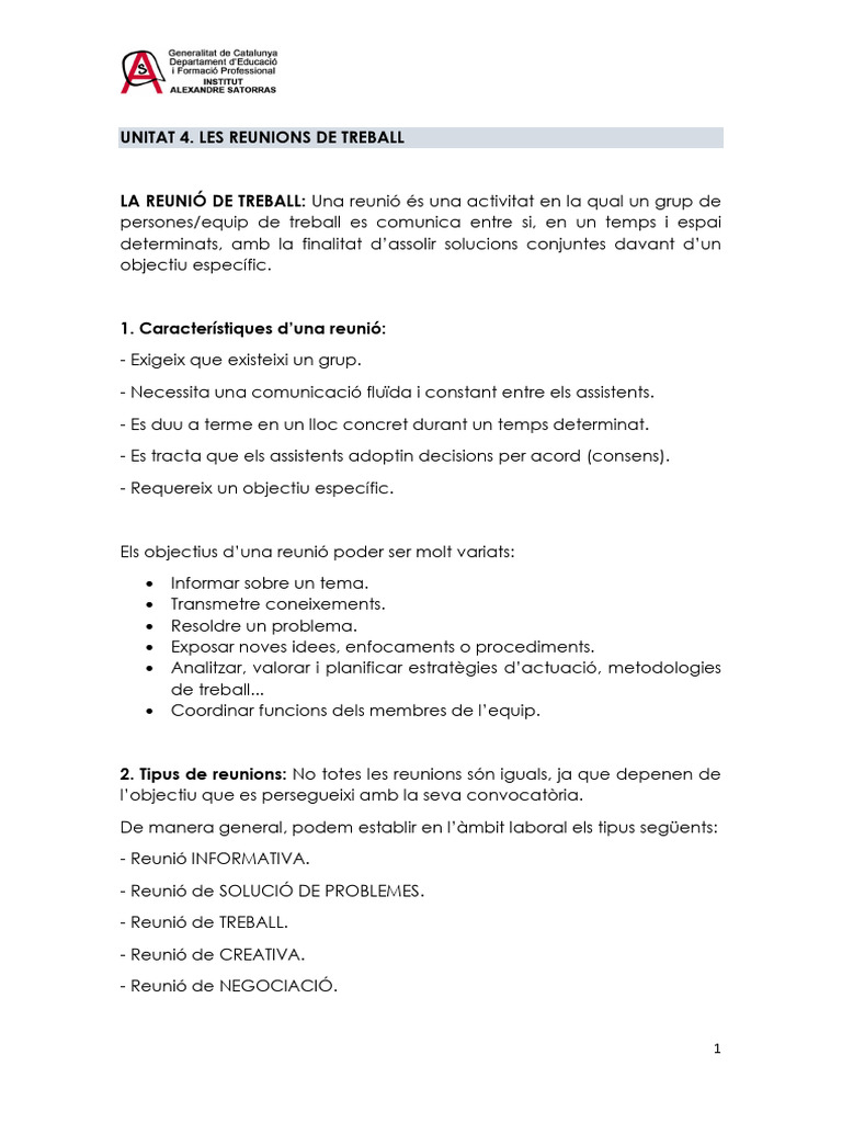 REUNIó DE TREBALL | PDF