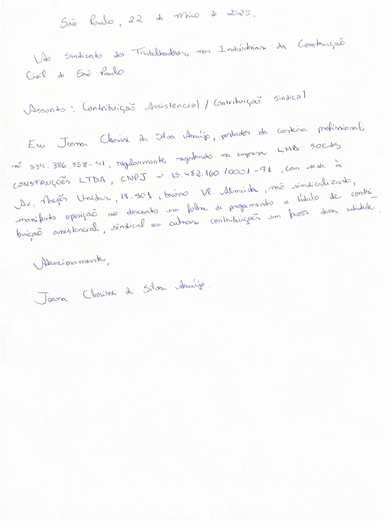 Carta Ao Sindicato-Junto | PDF