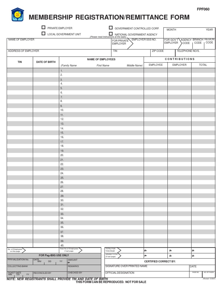 FPF060Members Registration Remittance Form | Employment | Taxes