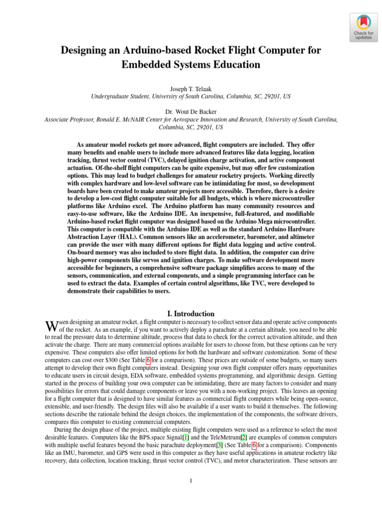 Telaak de Backer 2024 Designing An Arduino Based Rocket Flight Computer For Embedded Systems ...