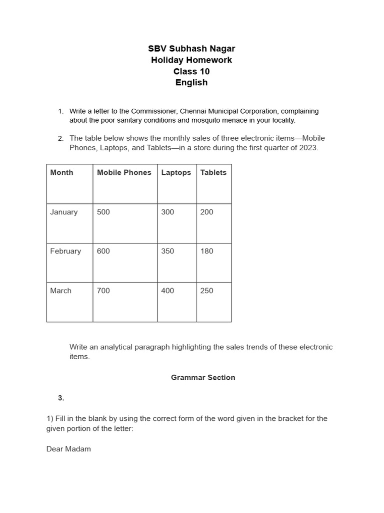 Holiday Homework Class 10 | PDF