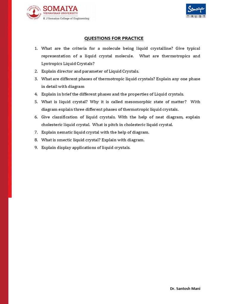 Liquid Crystals - Questions | PDF