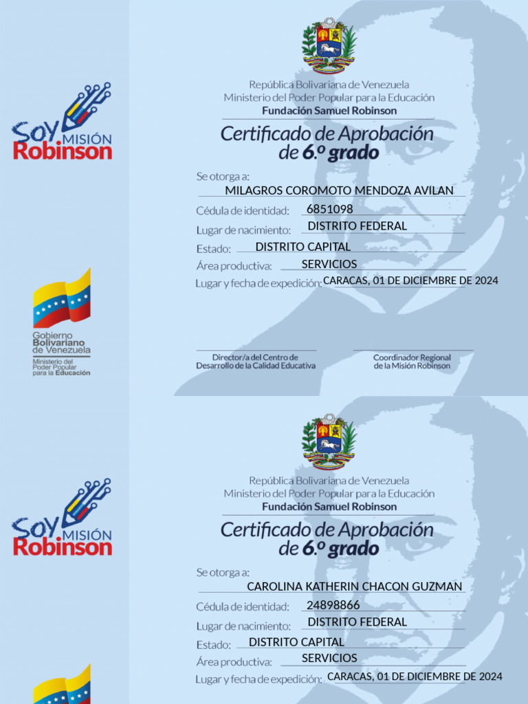 Certificados Mision Robinson CENTROS de TRABAJO 6TO | PDF