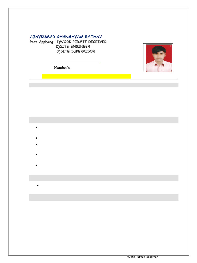 Updated CV - Work Permit Receiver or Site Engineer or Site Supervisor ...