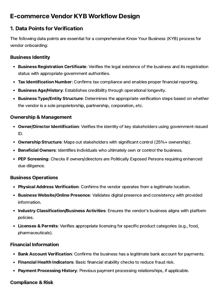 E-Commerce Vendor KYB Workflow Design | PDF | Verification And Validation | Regulatory Compliance