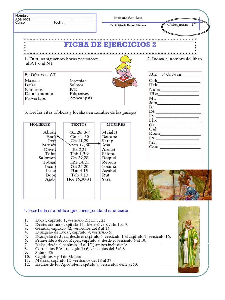 1° Año - Ficha de Ejercicios 2 | PDF | Contenido bíblico | Libros del ...