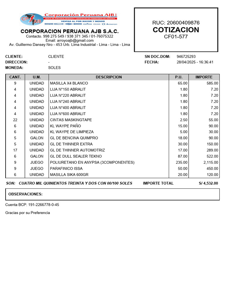 Cotizacion CF01 577 20250428 | PDF