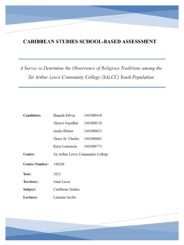 Caribbean Studies SBA Sample Five (1) | PDF | Adolescence | Traditions