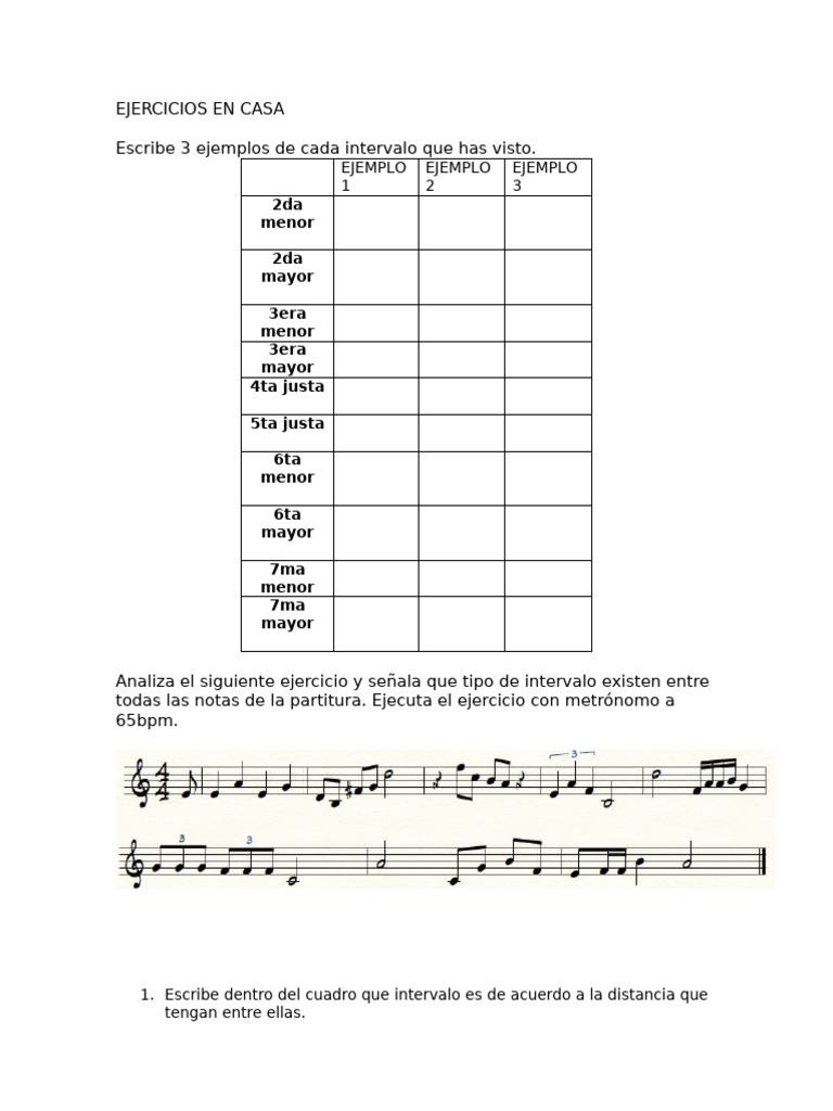 Ejercicios de Intervalos Musicales | PDF