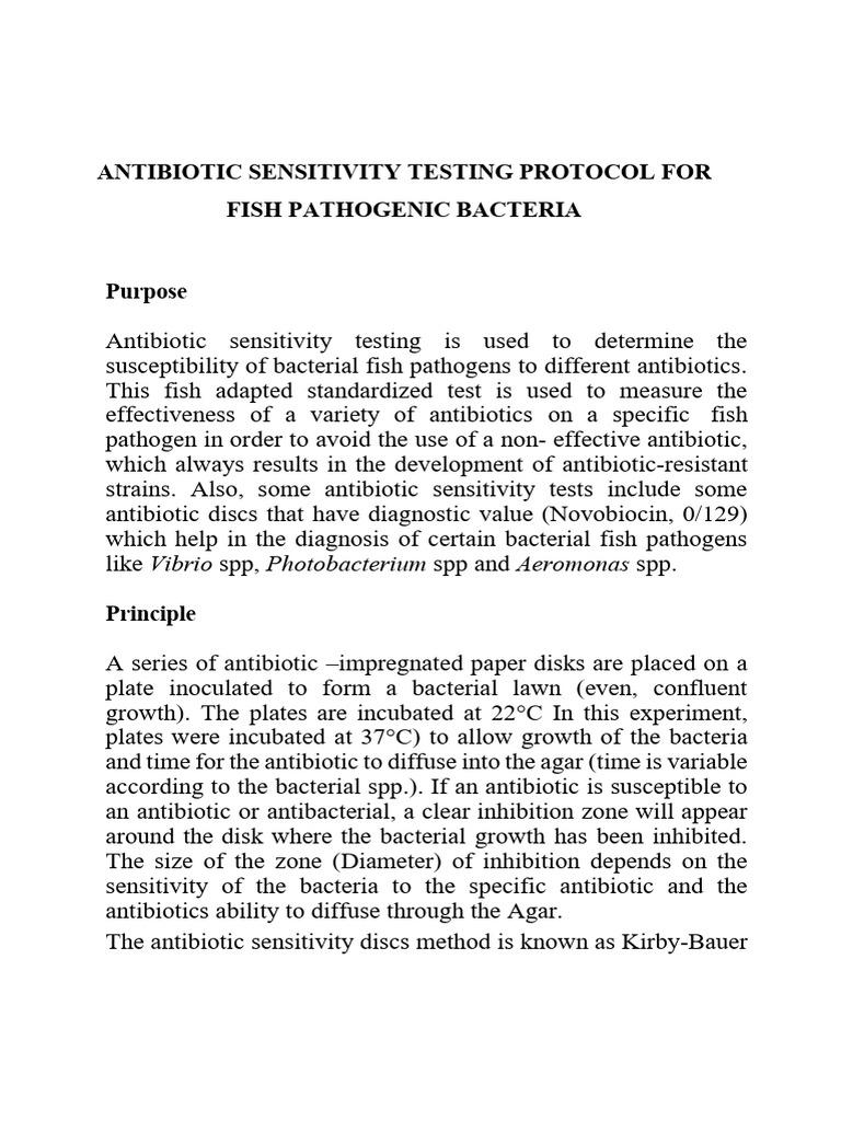 Fish Pathogen Antibiotic Testing Guide | PDF | Microbiology | Organisms