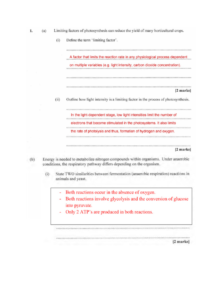 Photosynthesis and Respiration Past Papers (2) | PDF