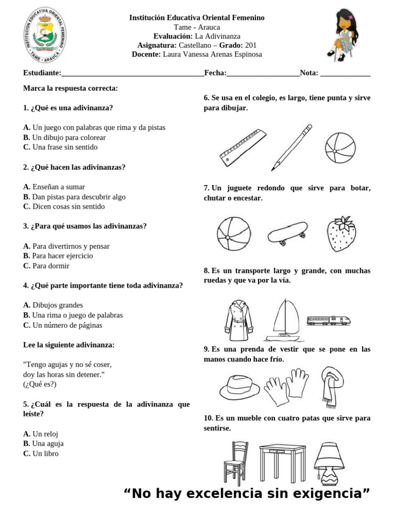 Evaluación La Adivinanza | PDF