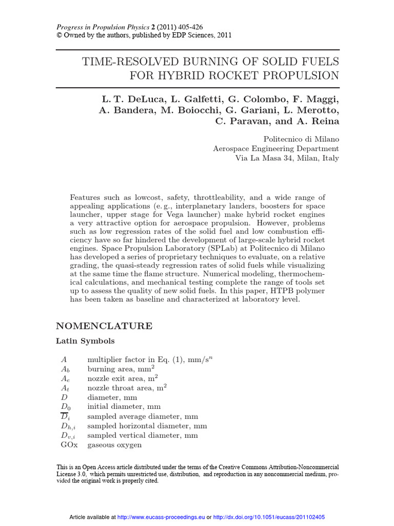 Time Resolved Burning of Solid Fuels For | PDF | Rocket Propellant ...