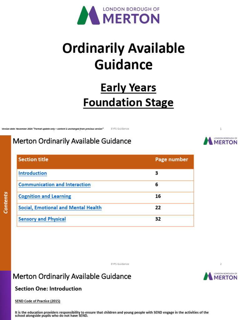 Merton EYFS Ordinarily Available Guidance | PDF | Learning | Communication