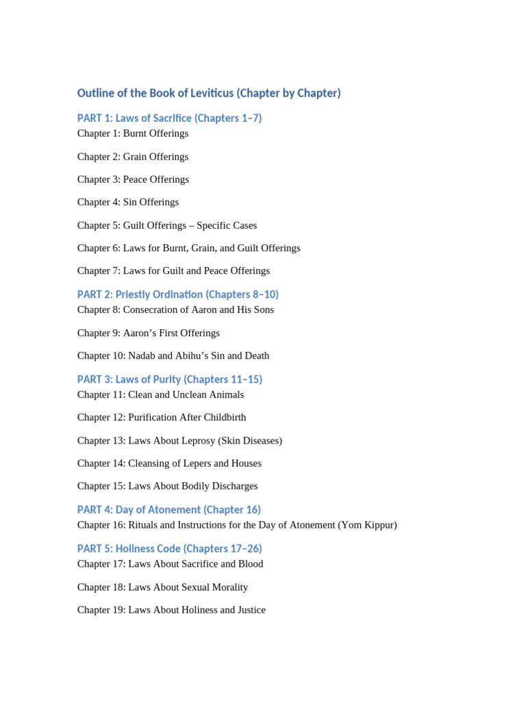 Leviticus Outline Chapter by Chapter | PDF