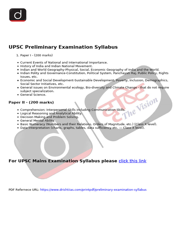 Upsc Cse Prelims Syllabus | PDF