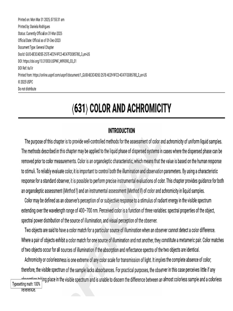 USP-NF 631 Color and Achromicity | PDF