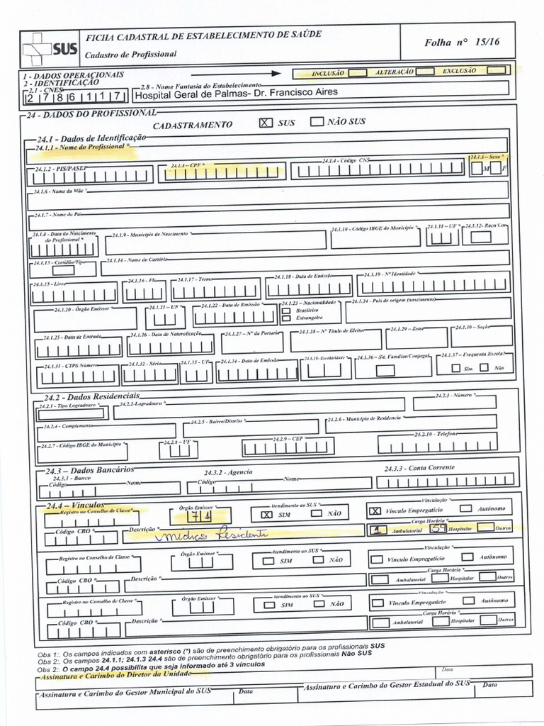 Ficha Cnes 15-16 | PDF