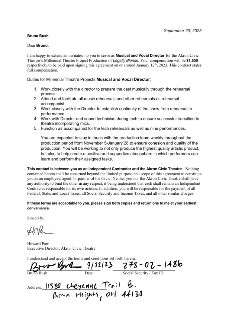 Bruno Bush Legally Blonde MD Contract | PDF