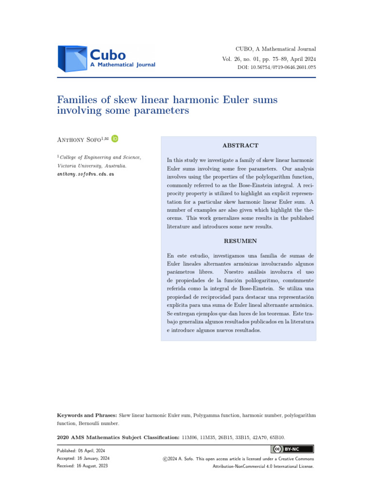Families of Skew Linear Harmonic Euler Sums Involv | PDF | Functions ...
