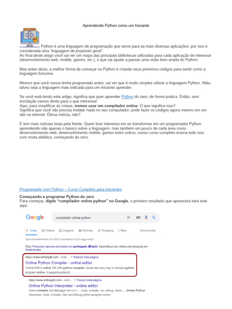 Aprendendo Python Como Um Iniciante | PDF | Python (linguagem de ...
