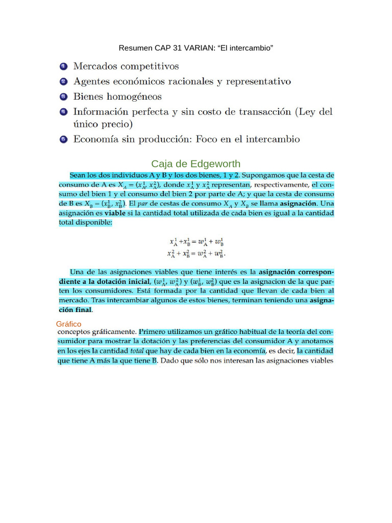RESUMEN CAP 31 VARIAN (Equilibrio General Con Intercambio Puro) | PDF