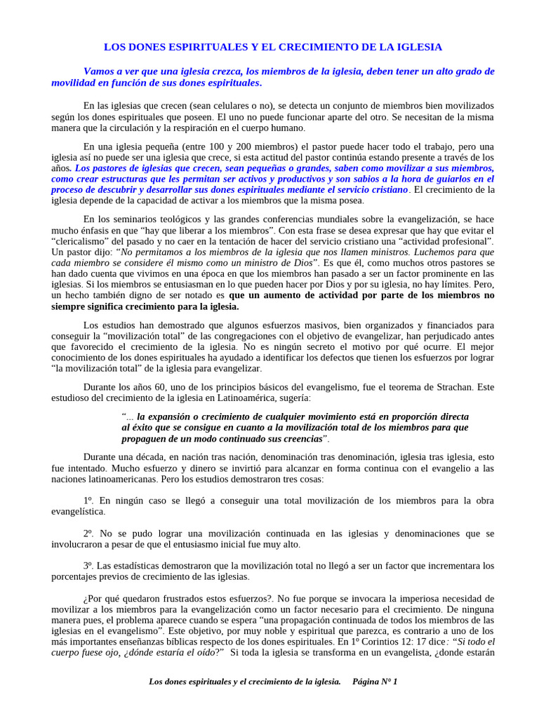Los Dones Espirituales y El Crecimiento de La Iglesia | PDF | Iglesia ...