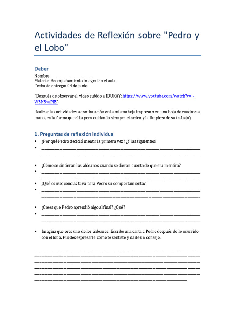 Actividades Pedro y El Lobo | PDF