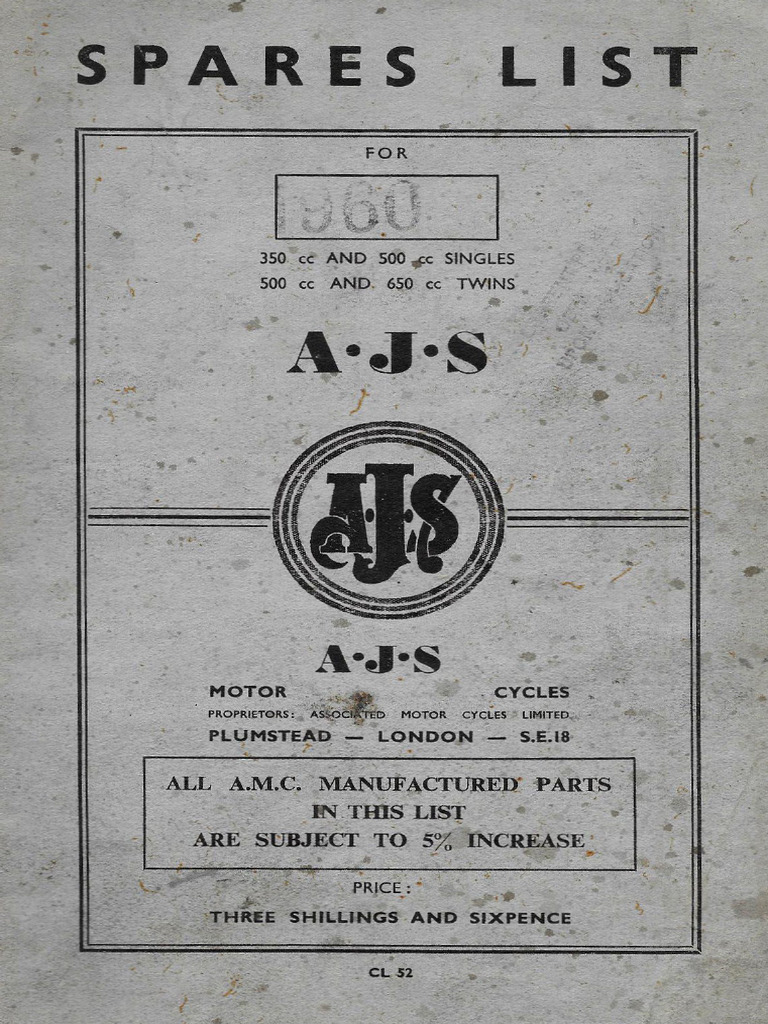 1960 AJS Singles Twins Parts List | PDF