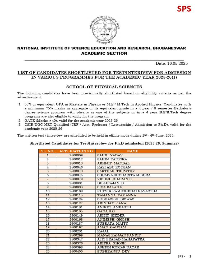 Shortlisted PHD 2025 Summer - v4 | PDF | Physical Sciences | Natural Sciences