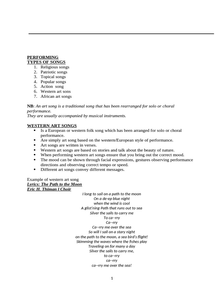 Grade 6 Music Notes: Song Types & Performance | PDF | String ...