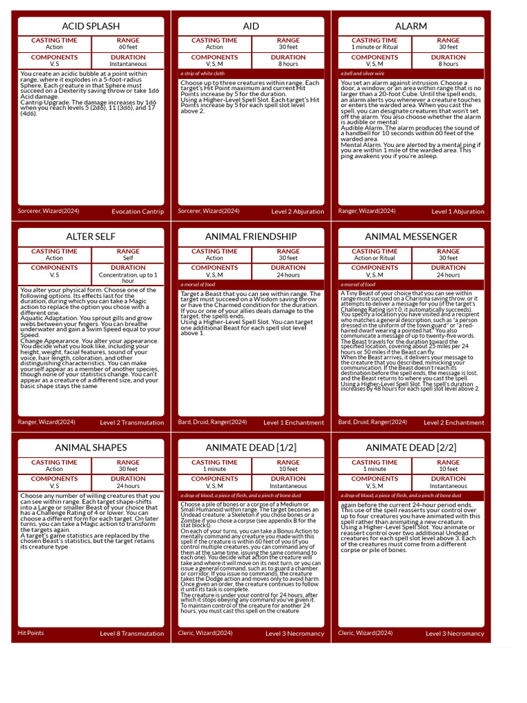 D&D Next Spellbook Card 2024 | PDF | Dungeons & Dragons | Gary Gygax Games