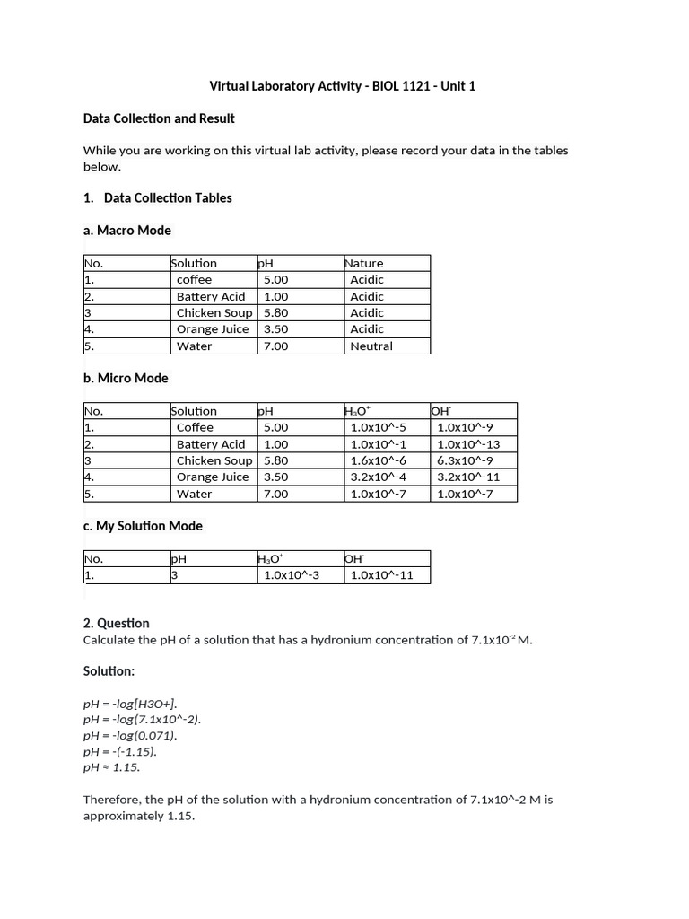 Experiment 1 - Data Collection and Result | PDF | Ph | Applied And ...