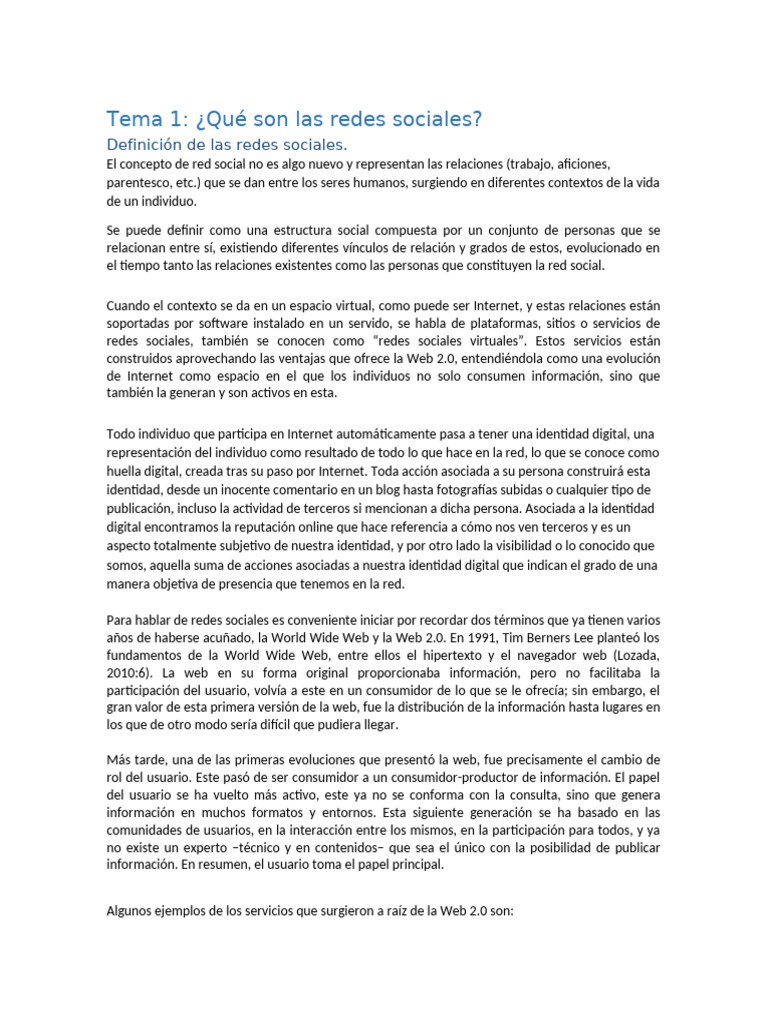 Definición y Tipos de Redes Sociales | PDF | Red mundial | Internet y web