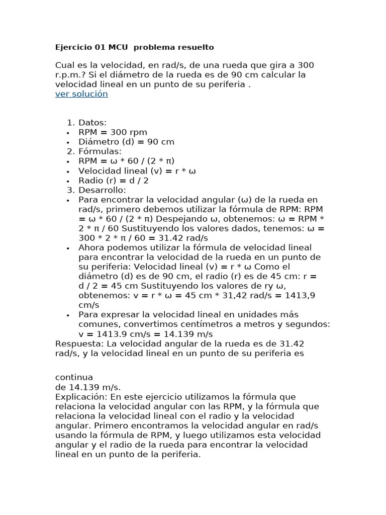 Ejercicio 01 MCU | PDF | Velocidad | Aceleración