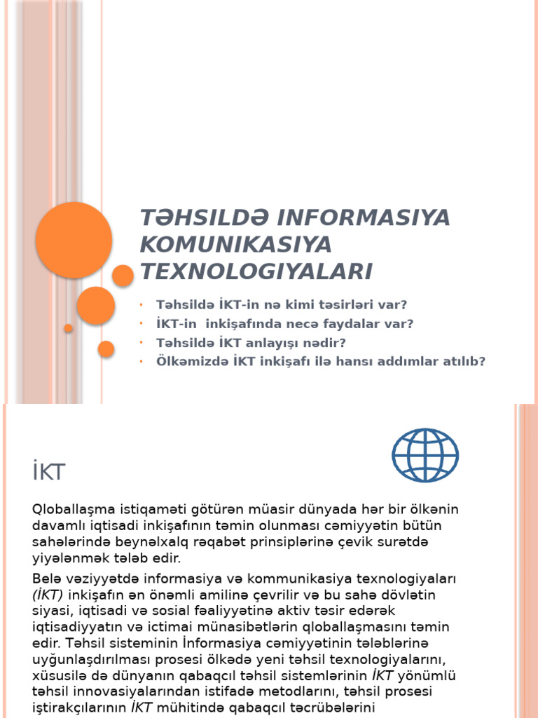 Təhsildə Informasiya Komunikasiya TexnologiyalarI | PDF