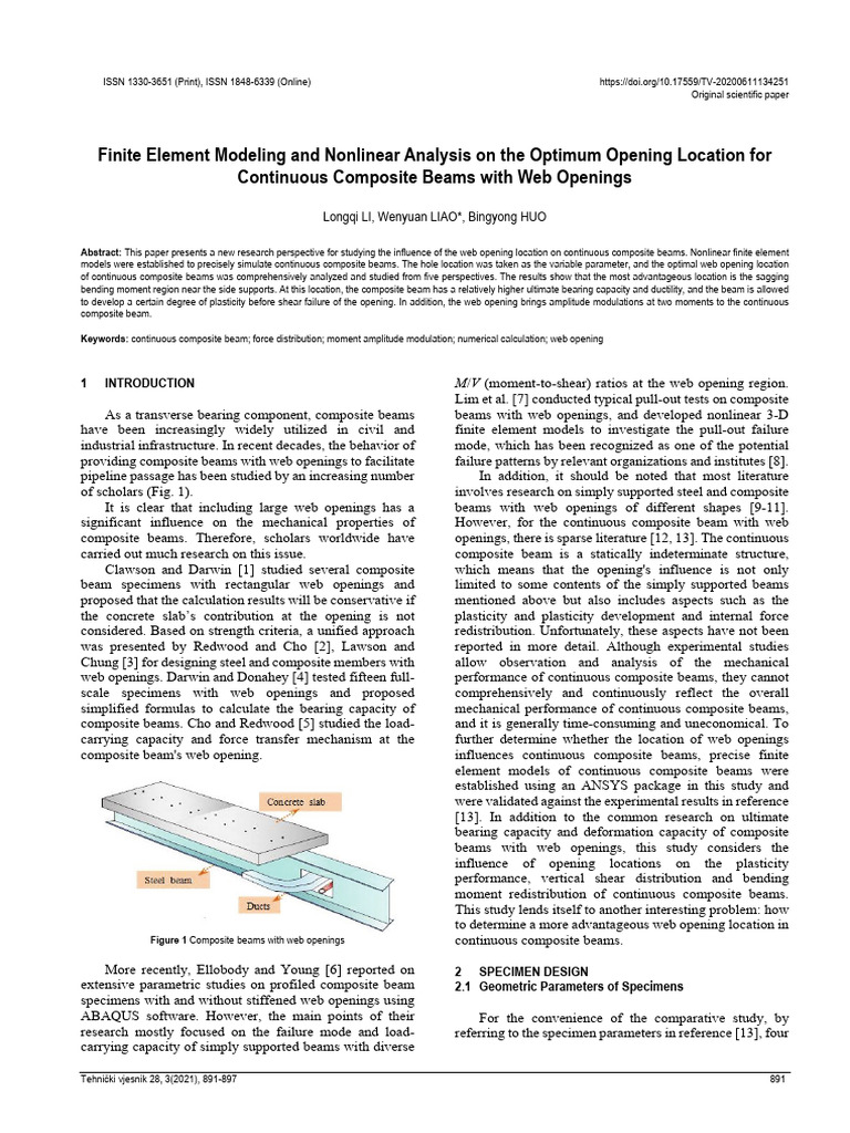 Finite Element Modeling and Nonlinear Analysis On The Optimum Opening Location For Continuous ...