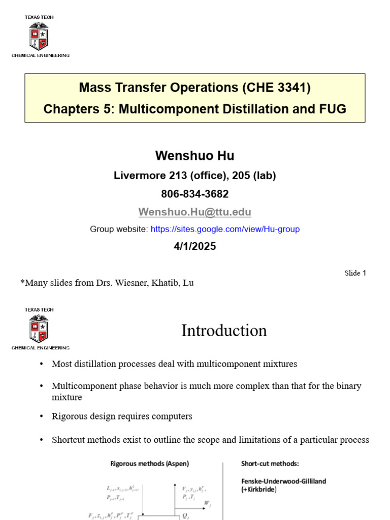 CP5 - Multicomponent Distillation and FUG - 2 - Clean | PDF | Distillation | Applied And ...