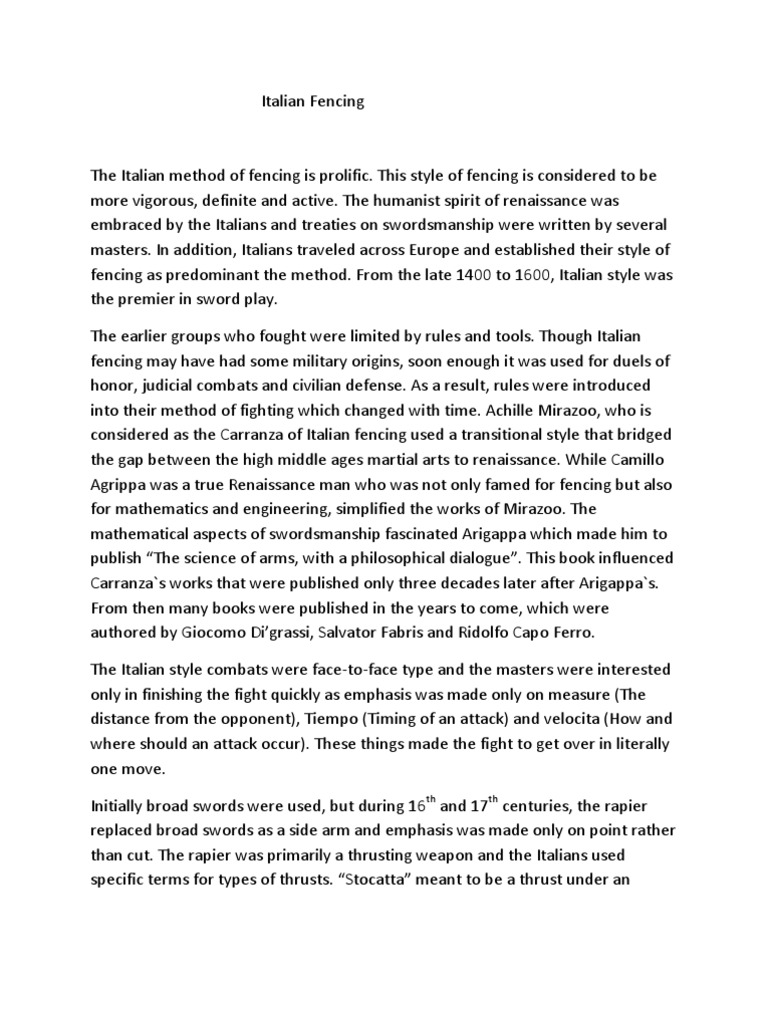 Italian Fencing: History and Techniques | PDF