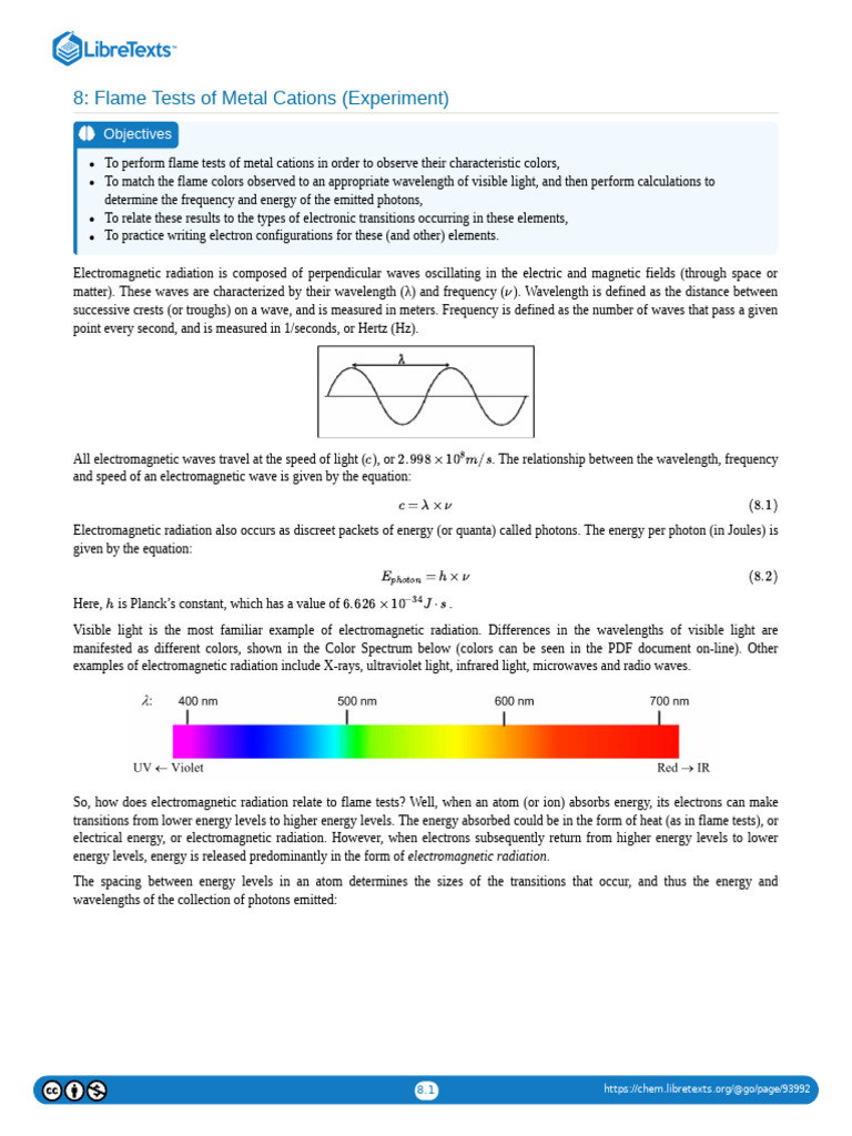Flame Tests of Metal Cations Experiment | PDF | Emission Spectrum ...