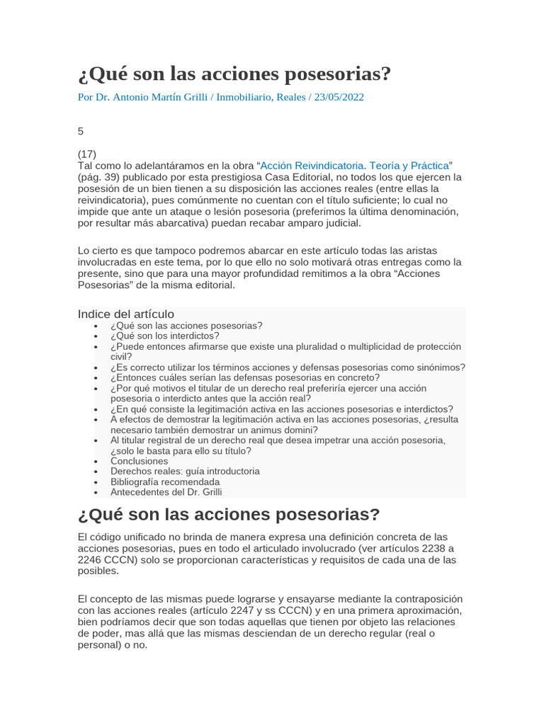 Qué Son Las Acciones Posesorias | PDF | Posesión (Ley) | Posesión adversa