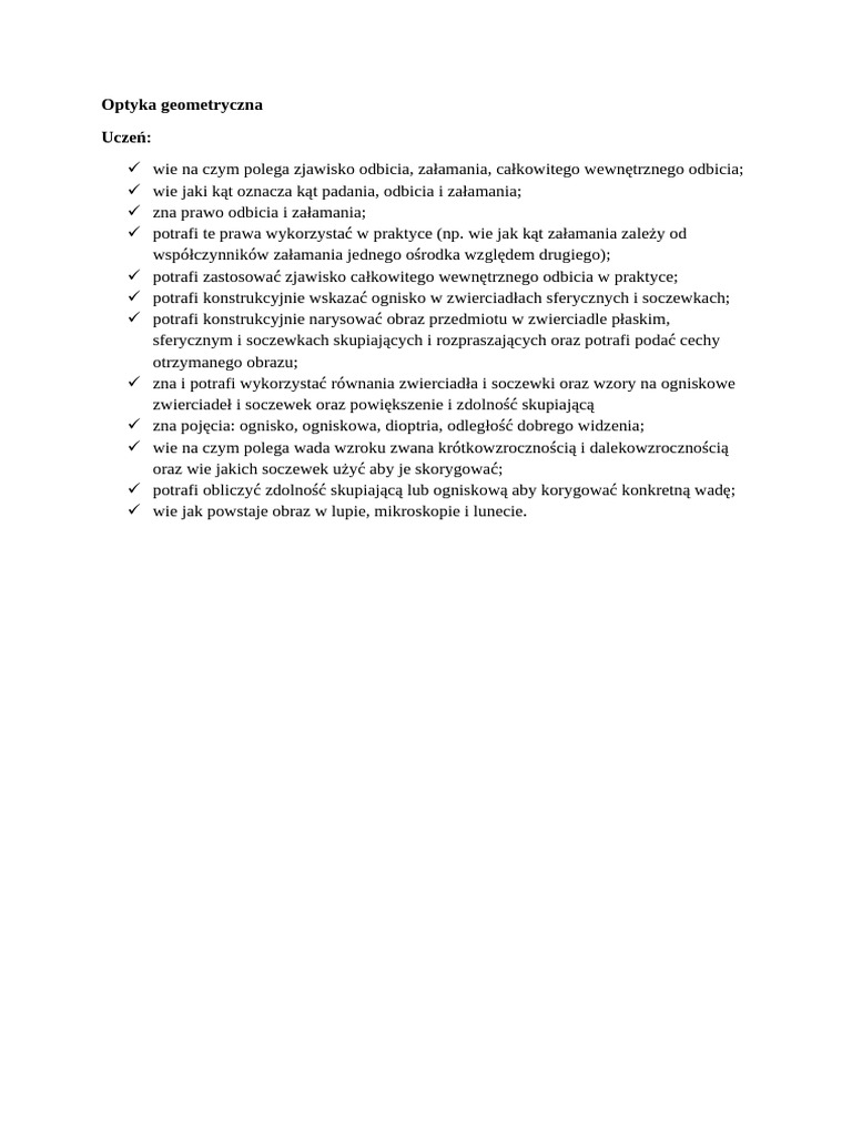 Optyka Geometryczna - zagadnieniaPR | PDF