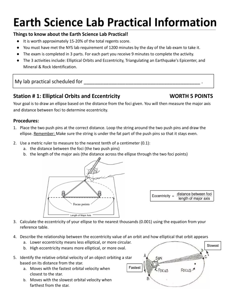 Earth Science Lab Practical Information: Station # 1: Elliptical Orbits ...