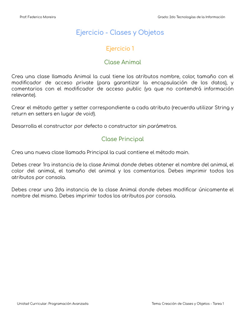 Creacion de Clase y Objeto - Tarea | PDF