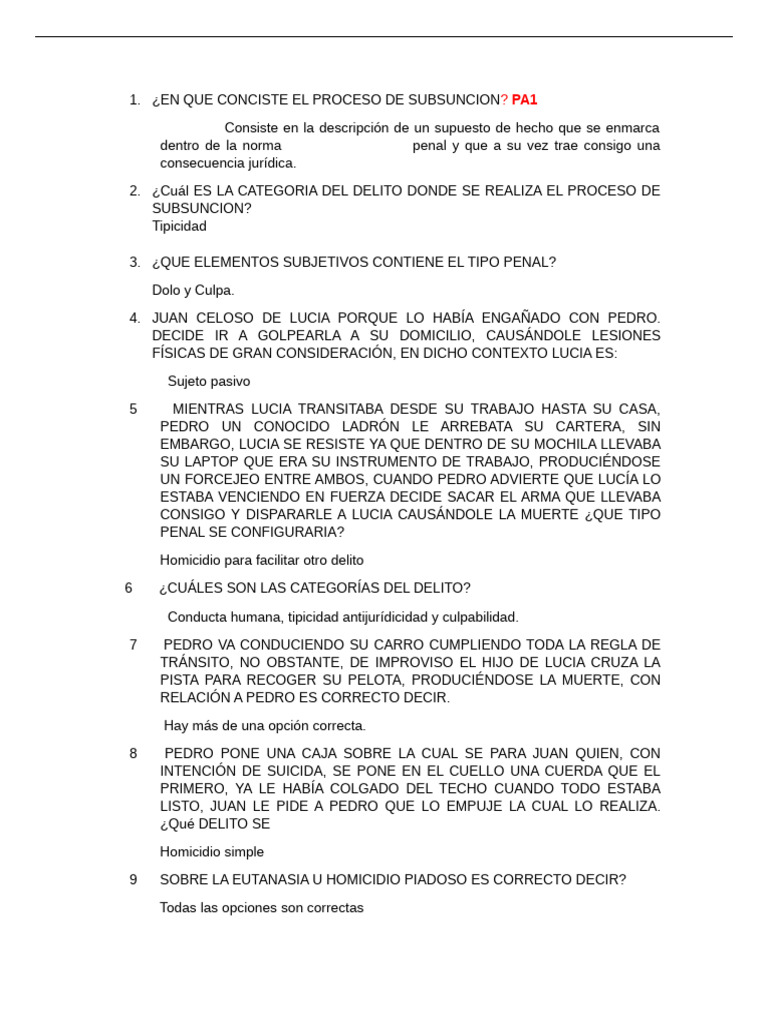 Proceso de Subsunción en Tipos Penales | PDF | Homicidio | Intención ...