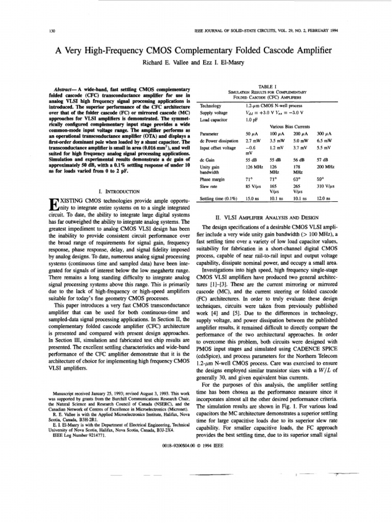 A Very High-Frequency CMOS Complementary Folded Cascode Amplifier | PDF | Amplifier | Cmos