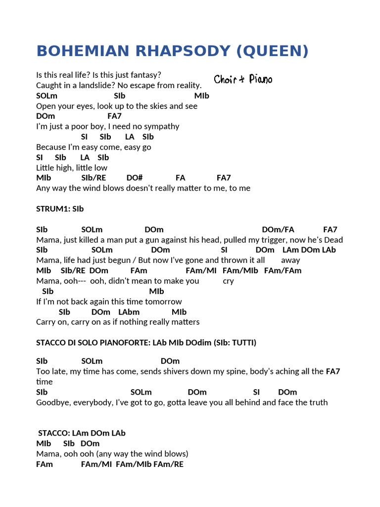 Bohemian Rhapsody Accordi | PDF