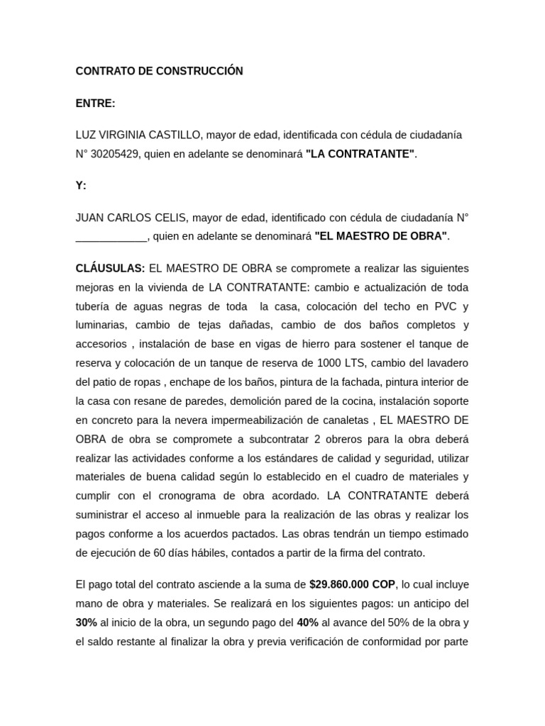 Contrato de Construcción | PDF | Ingeniería de Edificación | Materiales de construcción